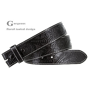 Engraved Tooled Leather Genuine Full Grain Western Floral Belt Strap 1-1/2" Wide (Black, 38)