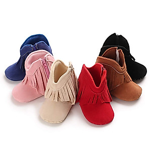 WILLFUN Baby Girls Boots with Tassels Infants Soft Sole Shoes Toddler Zipper Short Bootie
