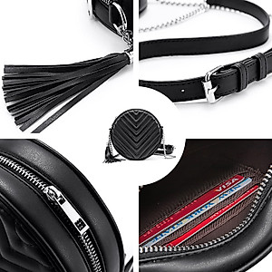 Crossbody Bags for Women Round Purse Quilted purse, Faux Leather, with Tassel