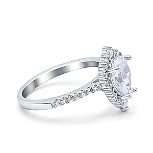 Blue Apple Co. Simulated Cubic Zirconia Size-5 Teardrop Pear Art Deco Engagement Wedding Bridal Ring Round CZ 925 Sterling Silver