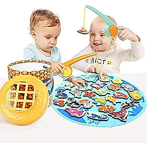 TOP BRIGHT Montessori Toddler Fishing Game - Kids Wooden Magnetic Fishing Toys Gifts for 3 Years Old Girls Boys, Fine Motor Skills for Toddler