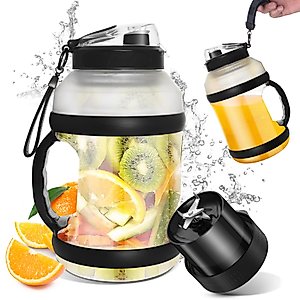 Howduoyu Portable Blender for Shakes and Smoothies 64oz Rechargeable Bottle Blender portable blender with Type-C Rechargeable on the go Blender with Dual-Lid for Outdoor Travel Gym Party Black