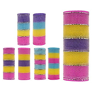 Easter Decorative Mesh (3 Pack) Mutli Colored (Yellow, Pink, Purple, Blue,Silver)