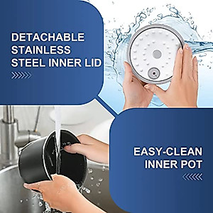Bear Mini Rice Cooker 2 Cups Uncooked, 1.2L Portable Non-Stick Small Travel Rice Cooker, One Button to Cook and Keep Warm Function, Blue