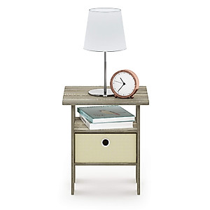Furinno Andrey End Table / Side Table / Night Stand / Bedside Table with Bin Drawer, Sonoma Oak/Ivory