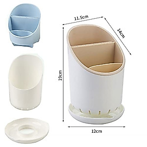 spolis Kitchen Utensil Holders Cutlery Drying Rack for Counter with Catch Pan and Drain Hole, Anti Tilting Kitchen Silverware Drainer Basket Sink Caddy for Forks, Knives, Spoons, Chopsticks-Apricot