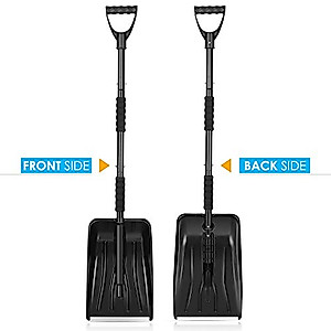 CLISPEED Portable Snow Shovel with D-Grip Handle for Car Truck Camping and Other Outdoor Activities (Black)