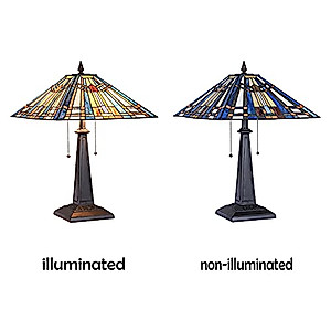 COTOSS Tiffany Table Lamp 16" Wide Handmade Stained Glass Lamp Shade 2 Light Blue Mission Style Vintage Table Lamp for Living Room Bedroom