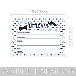 DISTINCTIVS It's a Boy Little Man Themed Baby Shower Invitations - 10 Fill In Invite Cards with White Envelopes - Bowties and Mustaches