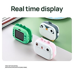 HXBER Mini Printer, Kids Camera Instant Thermal Printer 2.4 Inch Screen Dual Camera Support Timer Shooting 1080P Video Recording Thermal Inkless Printing with 3 Rolls White Print Paper+32G Memory