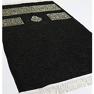 Modefa Turkish Islamic Prayer Rug - Chenille Praying Mat Sajada for Men and Women - Traditional Muslim Praying Carpet Janamaz - Ramadan or Eid Gift with Car Hanger - Luxury Woven Meccan (Black KB)