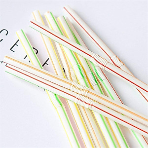 jweemax Flexible Disposable Drinking Straw Bendable/Bendy Straw Colored Cocktail for Beverage Plastic 8 inch
