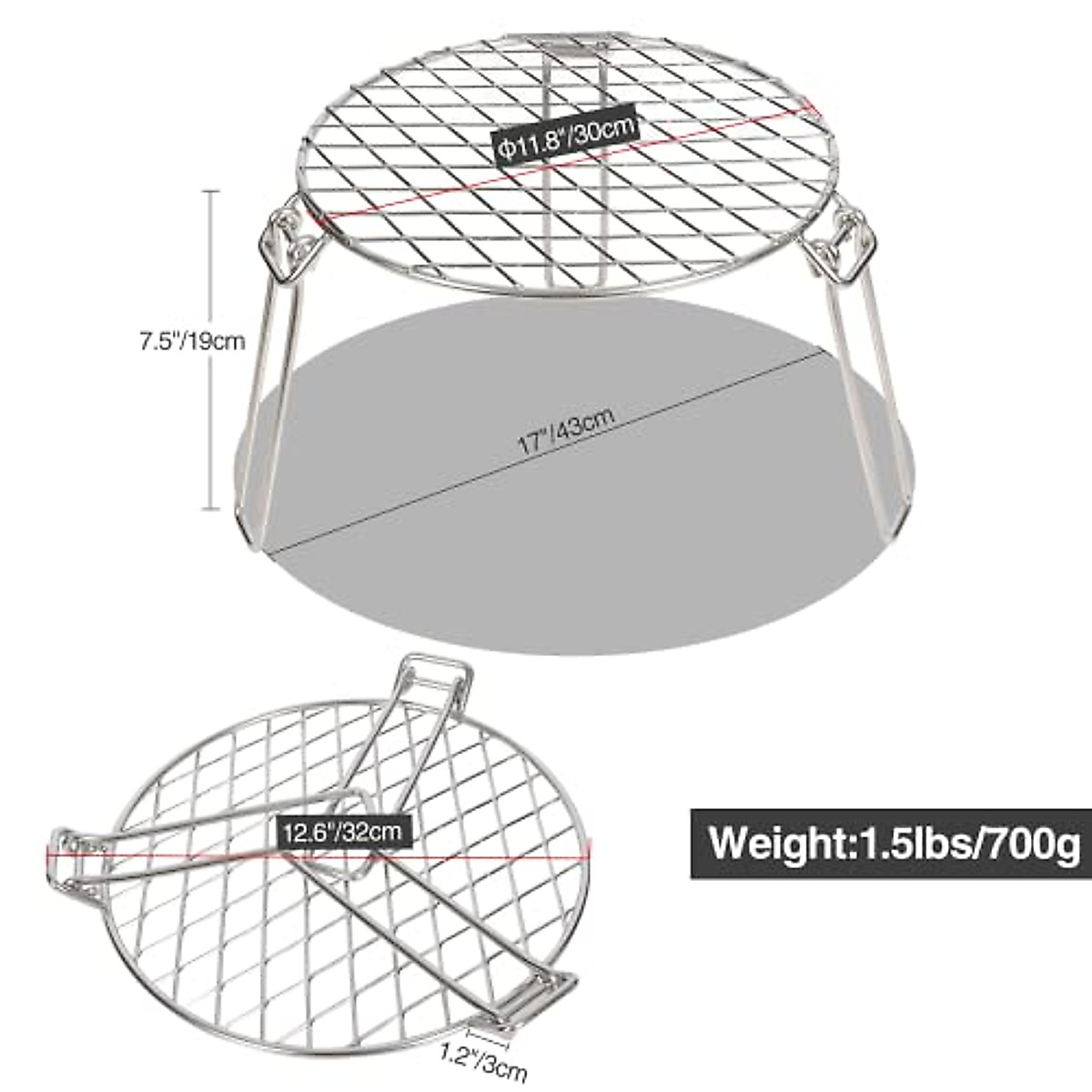 REDCAMP Stainless Campfire Grill Steel Grate, Portable Over Fire Camp Grill for Outdoor Open Flame Cooking BBQ with Carry Bag