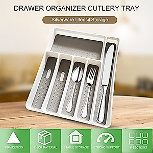 Drawer Organizer Cutlery Tray Silverware Utensil Storage 6 Sections for Kitchen Office Dinning Room