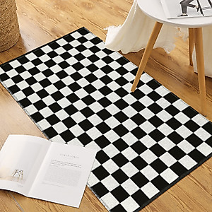 Seavish Checkered Rug, 2x3 Ft Moroccan Checkerboard Rug Black and White Outdoor Washable Rug Cotton Woven Area Rugs Reversible Floor Mat for Front Door Bedroom Entryway Kitchen Entryway