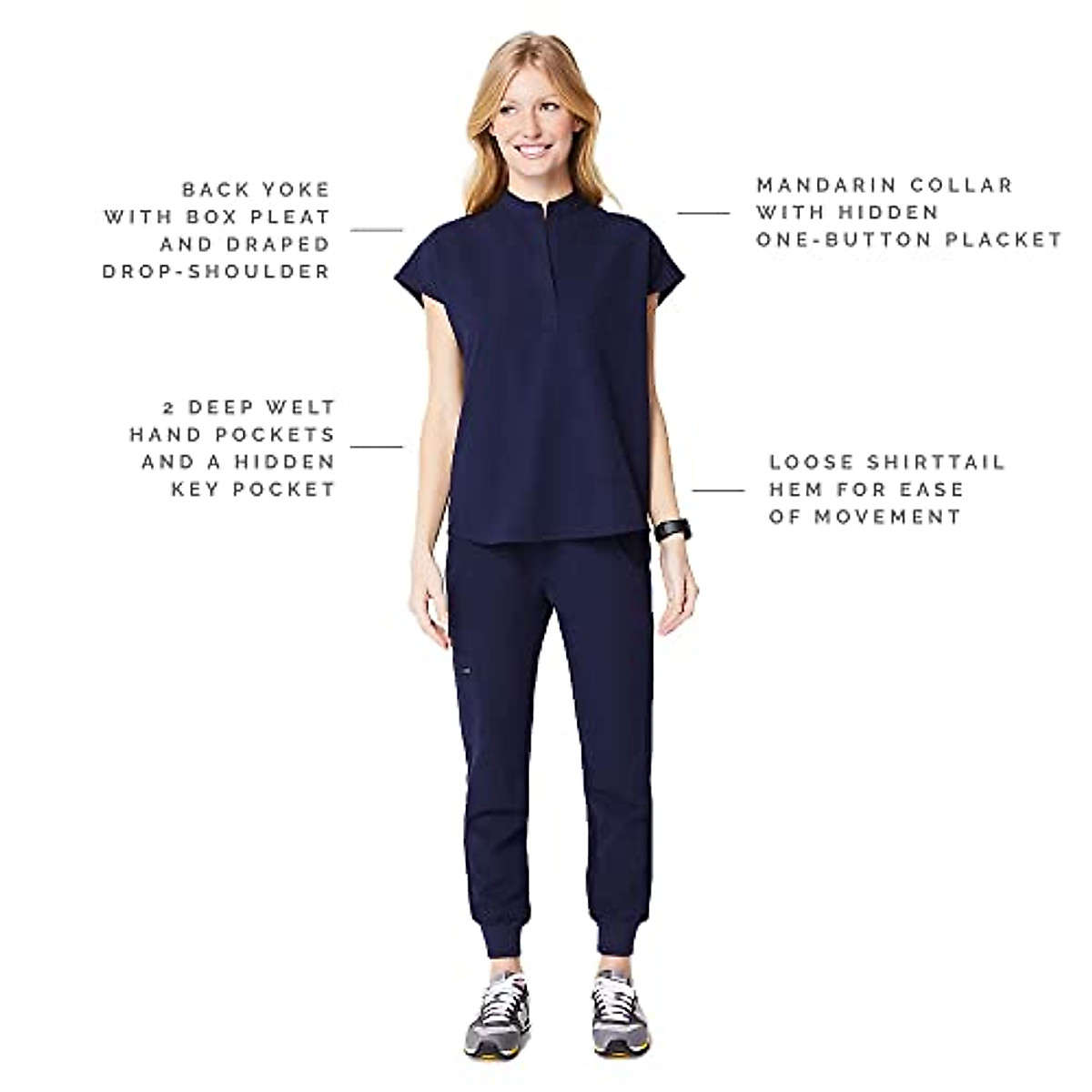 FIGS Rafaela Oversized Scrub Top for Women — Navy Blue, M