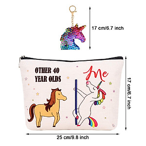Hicarer Birthday Cosmetic Bag Birthday Makeup Bag and Unicorn Flip Sequin Keychain for Women, Mom, Wife, Friend, Sister, Her, Colleague, Coworker (40th Print)