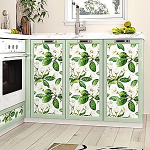 STICKEEP White Floral Peel and Stick Wallpaper Green Leaf Wallpaper 24” x 118” Removable Floral Contact Paper Peel and Stick Flower Wall Paper Vinyl Roll Wallpaper for Bedroom Walls Cabinets Shelves