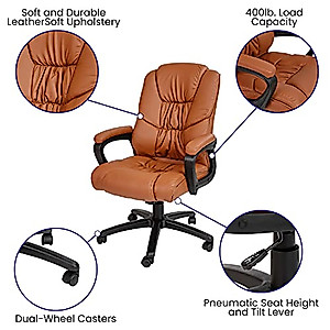 EMMA + OLIVER Big & Tall 400 lb. Rated Brown LeatherSoft Office Chair - Executive Office Chair