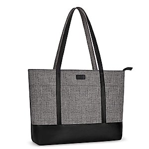 MOSISO Laptop Tote Bag for Women (17-17.3 inch), Polyester PU Leather Lightweight Business Travel School Bag with Front 3 Pockets