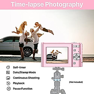Digital Camera for Kids Girls and Boys - 1080P FHD Digital Camera 36MP LCD Screen Rechargeable Students Compact Camera Kid Camera with 16X Digital Zoom Vlogging Camera for Teens, Kids (Pink)