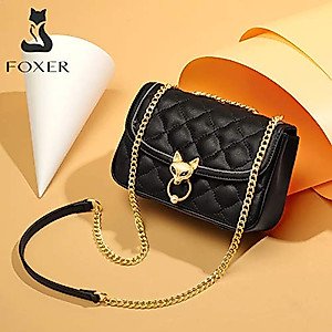 FOXER Small Crossbody Bags for Women, Split Cowhide Trendy Design Ladies Mini Cell Phone Purses with Metal Chain Strap Women's Quilted Shoulder Bags Girls Fashion Cross Body Purses (White)
