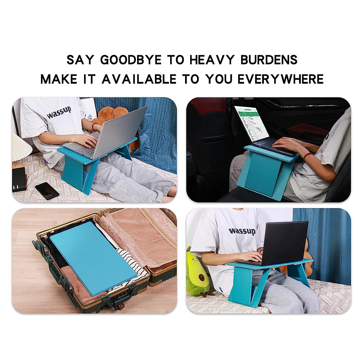 MRJKNRO.KJ Folding Table Desk at Home in The Office and car for Computer Laptop Pad Phone Reading Writing Easy to use Carry and stroage Lightweight… (Blue, 9.8“ X21.5“x 9.8")