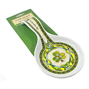 Irish Weave Ceramic Spoon Rest With Celtic And Shamrock Design, 230Mm X 75Mm