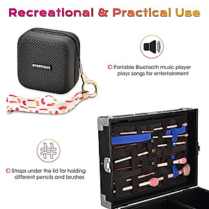 BYOOTIQUE Rolling Manicure Table Foldable Nail Table Makeup Train Case with Desk Cosmetic Trolley Travel Storage Organizer with 4 Drawers Mirror & Speaker for Technician Workstation Salon, Black