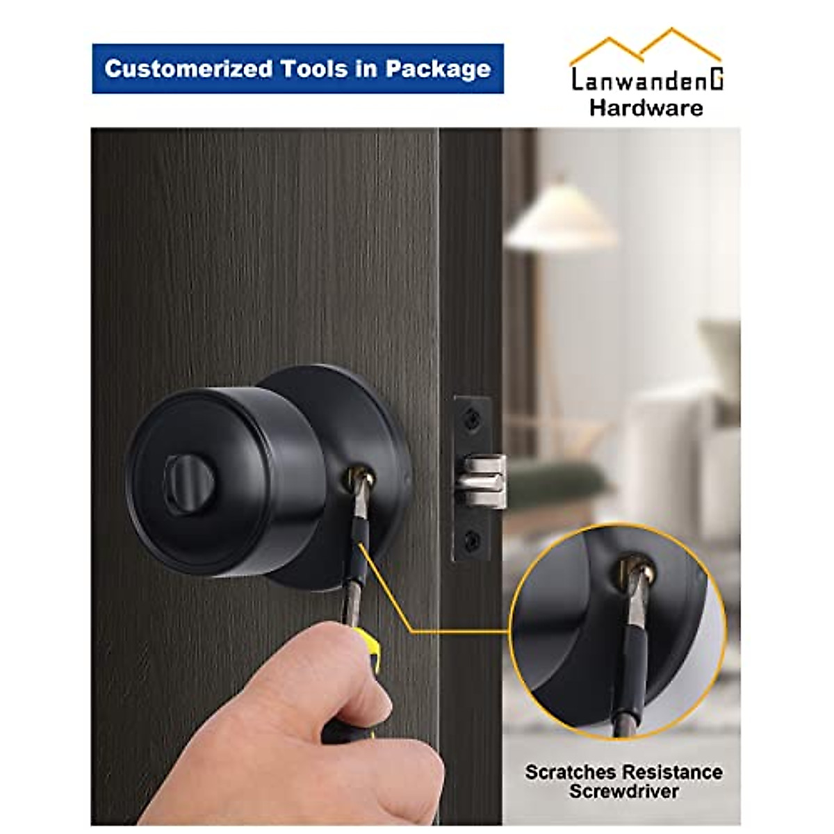 Lanwandeng Keyed Alike Entry Door Knob with Lock, Interior and Exterior Door Lock, Matte Black Door knobs with Lock for Bedroom/Bathrooom