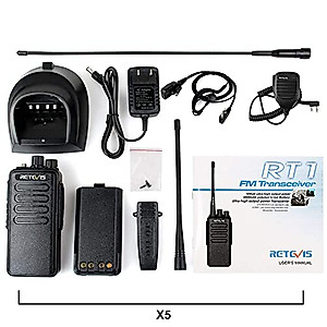 Retevis RT1 Two Way Radios Long Range Rechargeable, Heavy Duty 2 Way Radios with 3000mAh Battery,Rugged Adults Walkie Talkies with Earpiece and Mic Set, for Commercial Use(5 Pack)