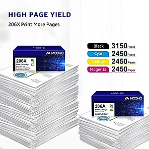 Mooho (with Chip Compatible Toner Cartridge Replacement for HP 206X 206A W2110X W2110A for HP Color Pro MFP M283fdw M283cdw M255dw M283 M255 Printer (Black Cyan Yellow Magenta, 4-Pack)