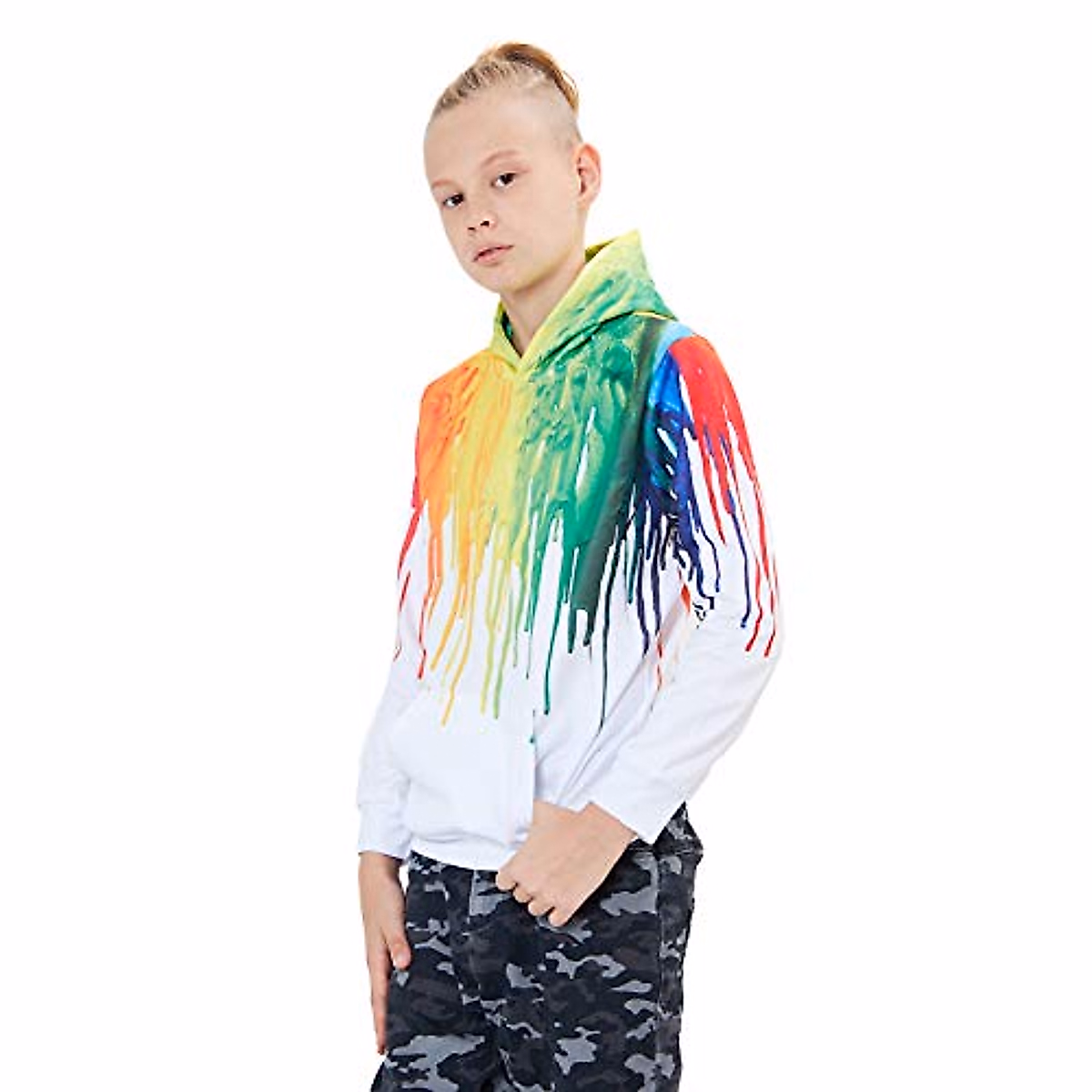 Boys Pullover Hoodie Cool Paint Drip Graphic Hoody Girl Casual Rainbow Graffiti Round Neck Sweatshirts Children Lightweight Sports Hooded Teens School Stylish Long Sleeve Clothes Fall, Paint Size 8-12