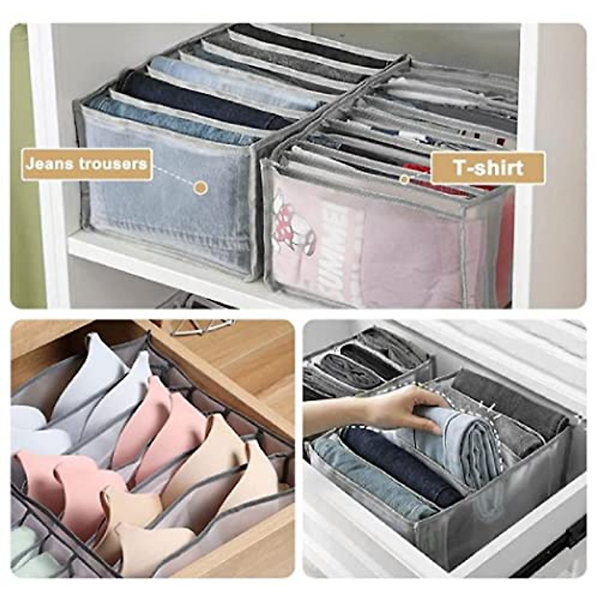 GUAGLL 3 Pack Foldable Underwear Drawer Organizer, Underwear Storage Divider Boxes For Bras, Socks, Underwear, Ties
