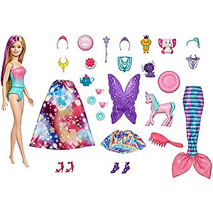 Barbie Dreamtopia Advent Calendar: Blonde Doll, 3 Fairytale Doll Fashions, 10 Accessories and 10 Storytelling Pieces Including 3 Pets, for 3 to 7 Years Old
