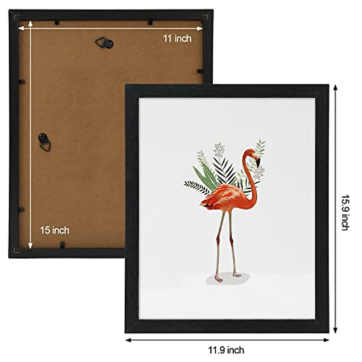 NAOKBOEE 11x15 Picture Frame in Black - Horizontal and Vertical Formats for Wall - Composite Wood with Shatter Resistant Plexiglass