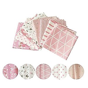Quilting Fabric 8pcs 20" x 20" (50cm x 50cm) Pink Fat Quarter Natural Cotton Craft Fabric Bundle Patchwork Pre-Cut Quilt Squares for DIY Sewing Scrapbooking Quilting Dot Pattern