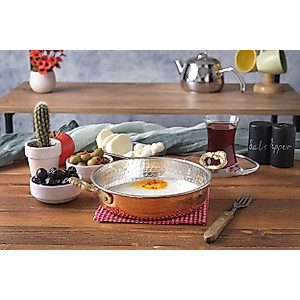 DESTALYA Copper Pan 7.08'' Hammered Handmade Authentic Red Copper Skillet with Metal Handles for Cooking Egg Omelet Frying Pot Stove Top Turkish Sahan 18 cm