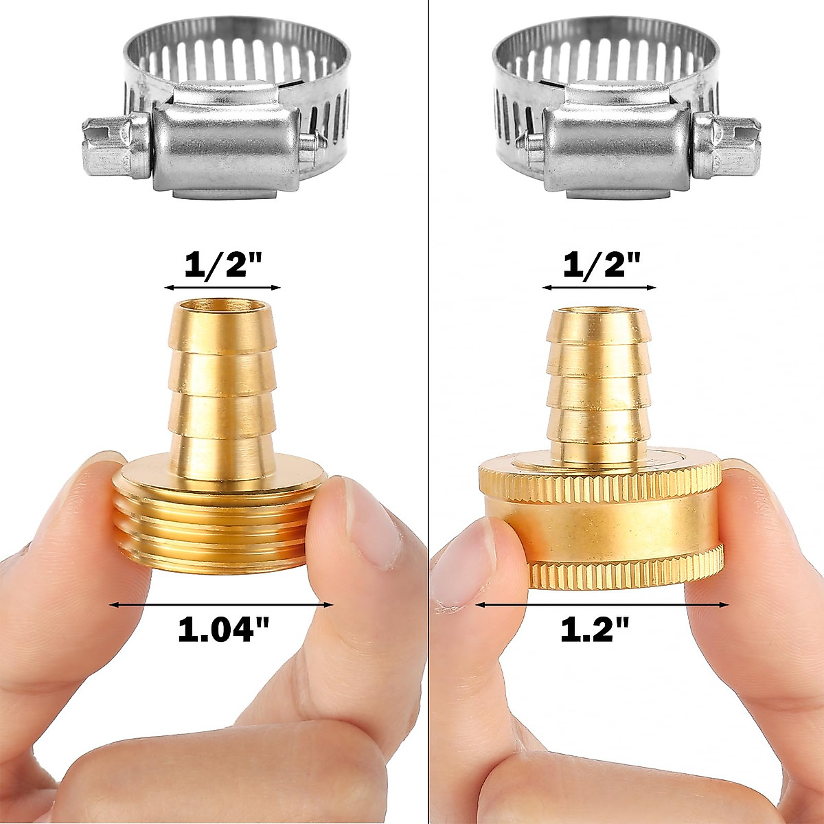 Sanpaint Brass Garden Hose Connector Repair Mender Kit with Stainless Clamp,Fits 3/4 Inch Water Hose Fitting,2-Set