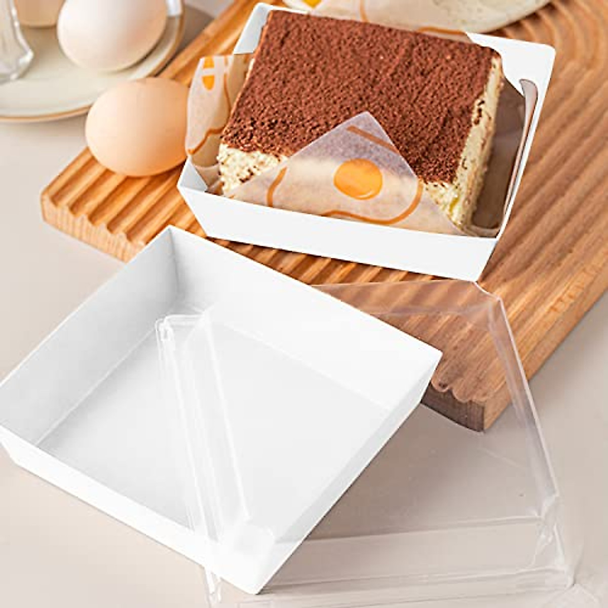 Mini Cake Box,50 Pcs 4.5 Inch Clear Plastic Mini Cupcake Box Muffins Box Cookies Dome Box Mooncake Box Small Single Muffin Dessert Containers Holder Wedding Birthday Gift Box - Bonus 50 Pcs Stickers (White)