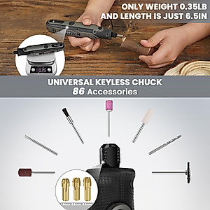 HARDELL Mini Cordless Rotary Tool 4V, 5-Speed Rotary Tool Kit with 86 Accessories, Power Rotary Tool for Cutting, Engraving, Sanding, Drilling, Polishing, Small Wood Carving tool or DIY Crafts(Black)