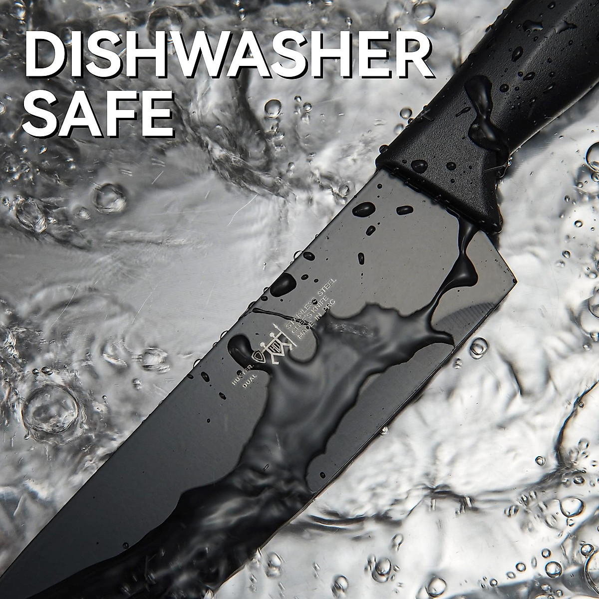 HUNTER Knife Set, Dishwasher Safe Kitchen Knife Set with Block, 24 Pcs Black Kitchen Knife Sets with Block Self Sharpening, 6 Steak Knives, Black