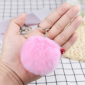 Tongcloud 150pcs Faux Fur Pom Poms Keychains Pom Poms Keychains with Tassels Keyrings