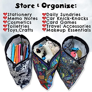 ODDS N TOTES Funny Monsters Jumbo Zipper Pouch Made from Recycled Plastic & Soft Canvas Zipper Pouch (Bundle Pack of 2)