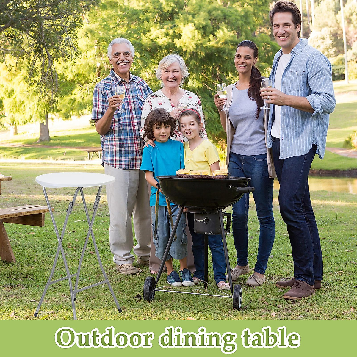 Hoteam 3 Pack Round Folding Table Round Cocktail Tables 23.6 x 44 Inch White High Top Table Portable Pub Bistro Highboy Furniture Table for Party, Backyard, Wedding, Indoor Outdoor Banquet, Events