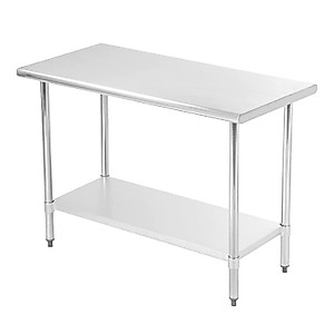 Saranya 18 Shop New Modern Silver 48 inches Commercial Stainless Steel Work Table with Wheels Adjustable Cook Under Prop Food Strong Cafeteria Shelf Kitchen Restaurant Office Home 48"L x 24"W x 35"H