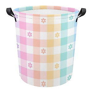 MEIKKO Rainbow Floral Check Laundry Hamper Waterproof Laundry Storage Basket for Clothes,Toys,Bedroom,Bathroom Organizer