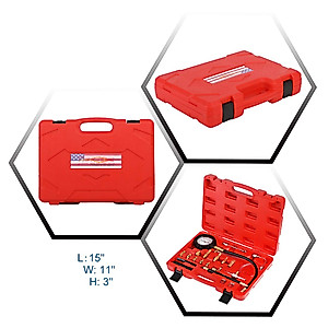 JIFETOR Fuel Injection Pump Pressure Tester Gauge Kit, Car Gasoline Gas Fuel Oil Injector Test Manometer Tool Set 0-140PSI, Universal for Auto Truck SUV Motorcycle ATV RV