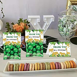 WalMor 30 Jungle Safari Thank You Card, Baby Shower Favor Bag Toppers, Wild Animals Place Tent Card, Jungle Safari Animal Dessert Table Decorations (3.9 x 5.5 Inch)