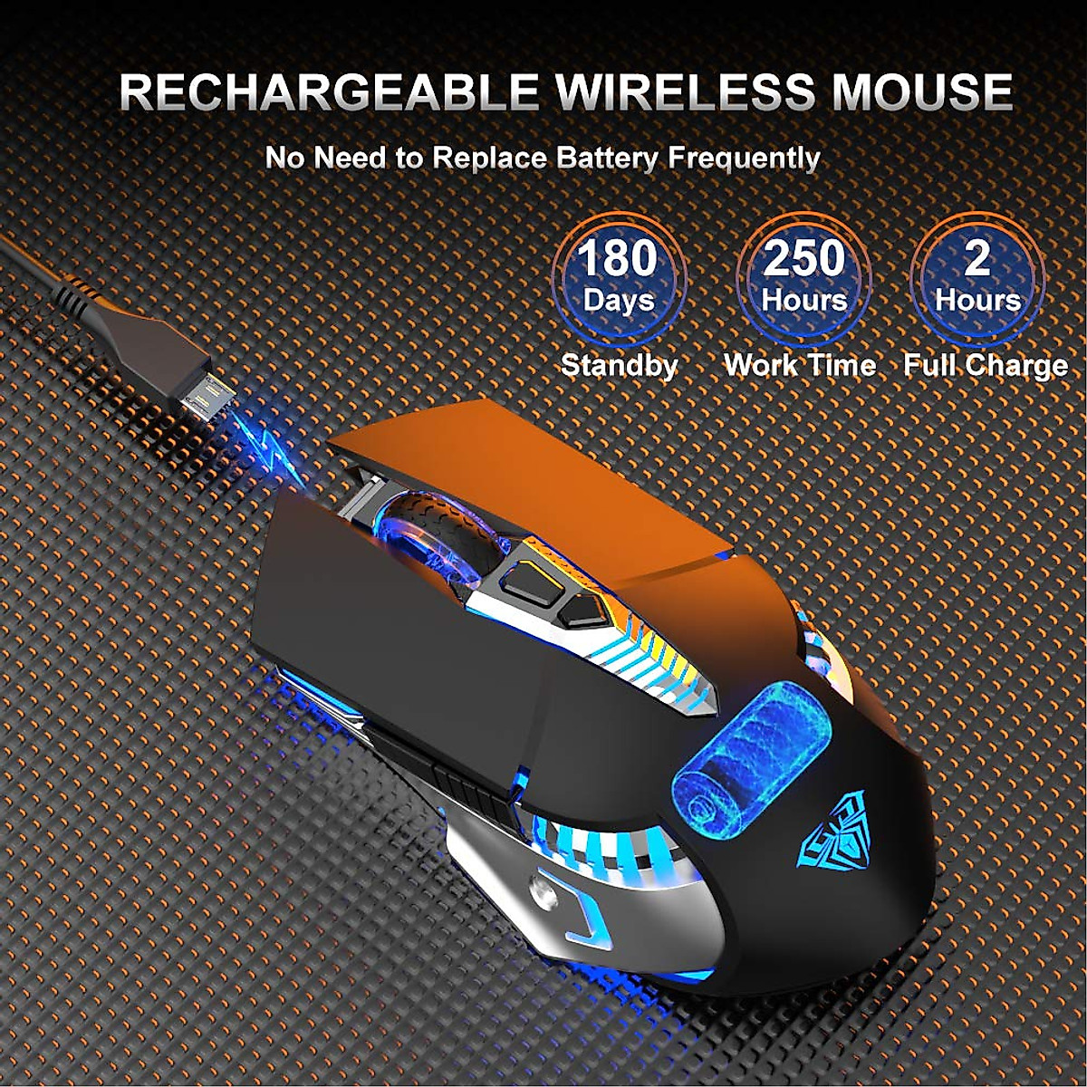 AULA SC200 Wireless Gaming Mouse, Rechargeable, Bluetooth 5.0, RGB LED Backlit, Multi-Device, Black